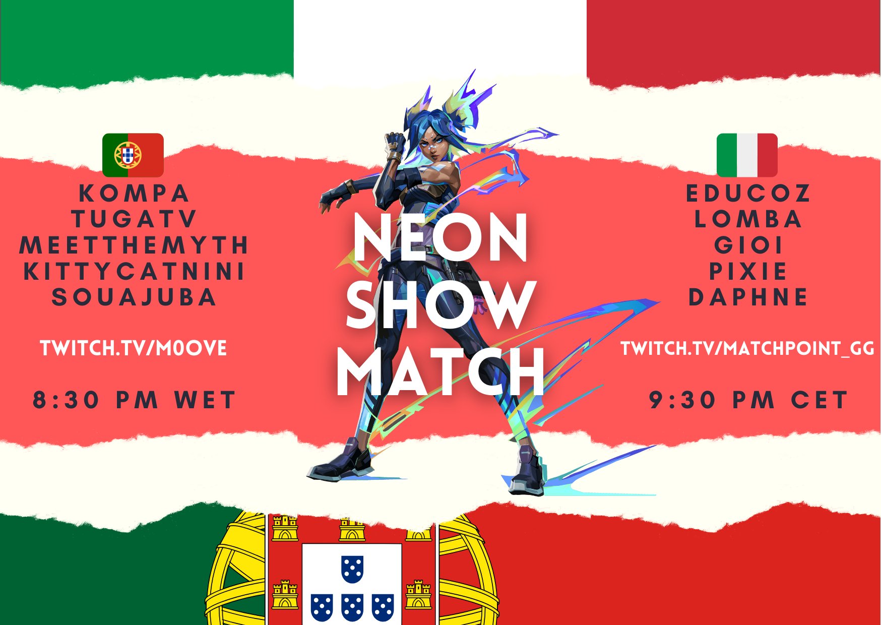 Neon Show Match anunciado entre Portugal e Itália
