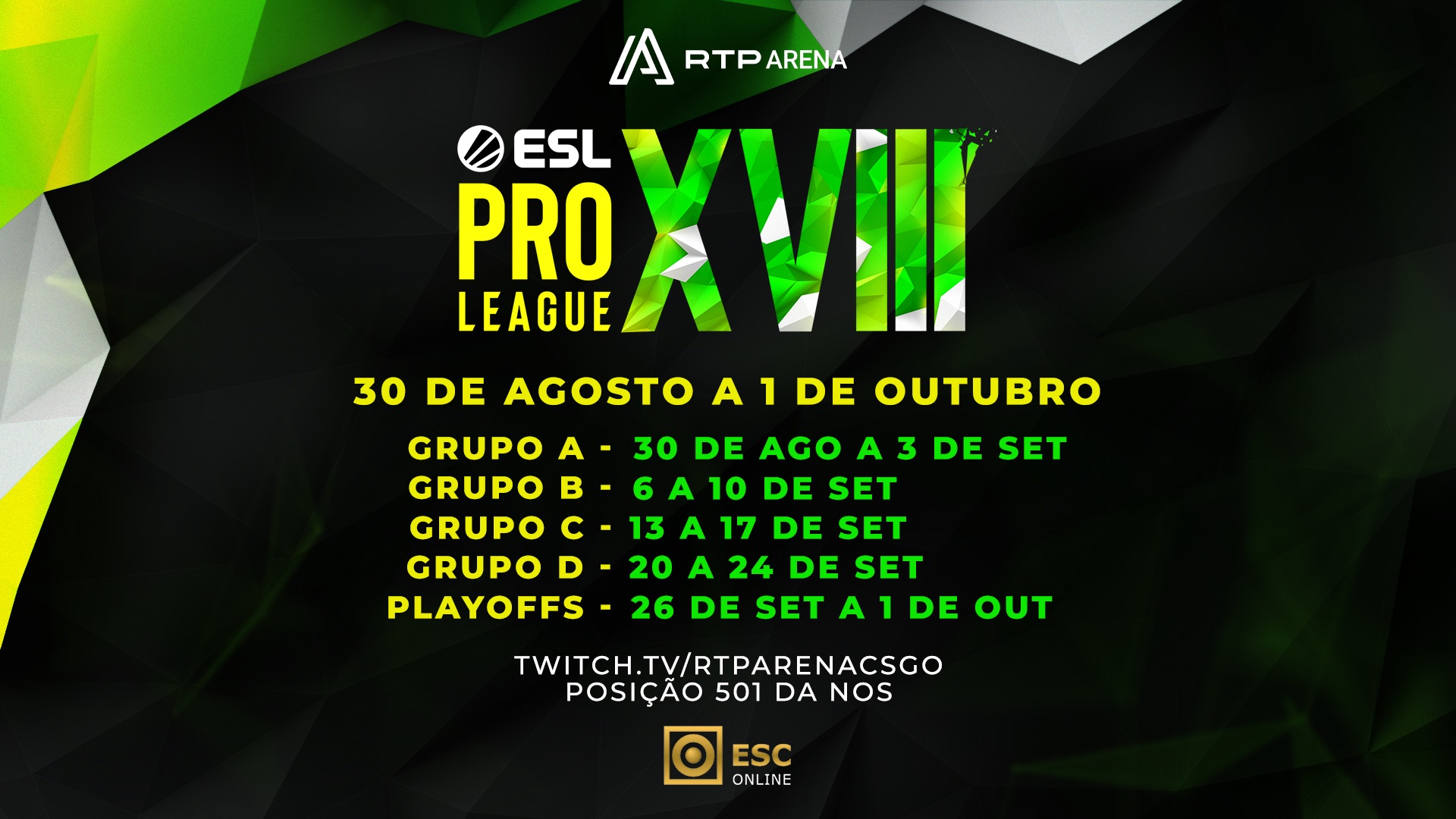 ESL Pro League 18 passa na tua RTP Arena!